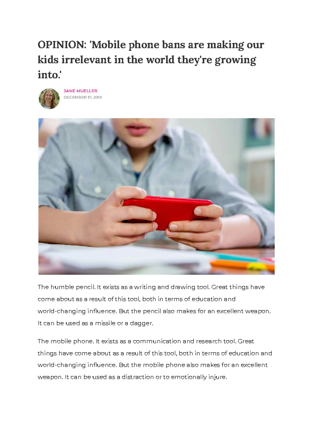 OPINION: Mobile Phone Bans Make Kids Irrelevant in Today's World - Studocu