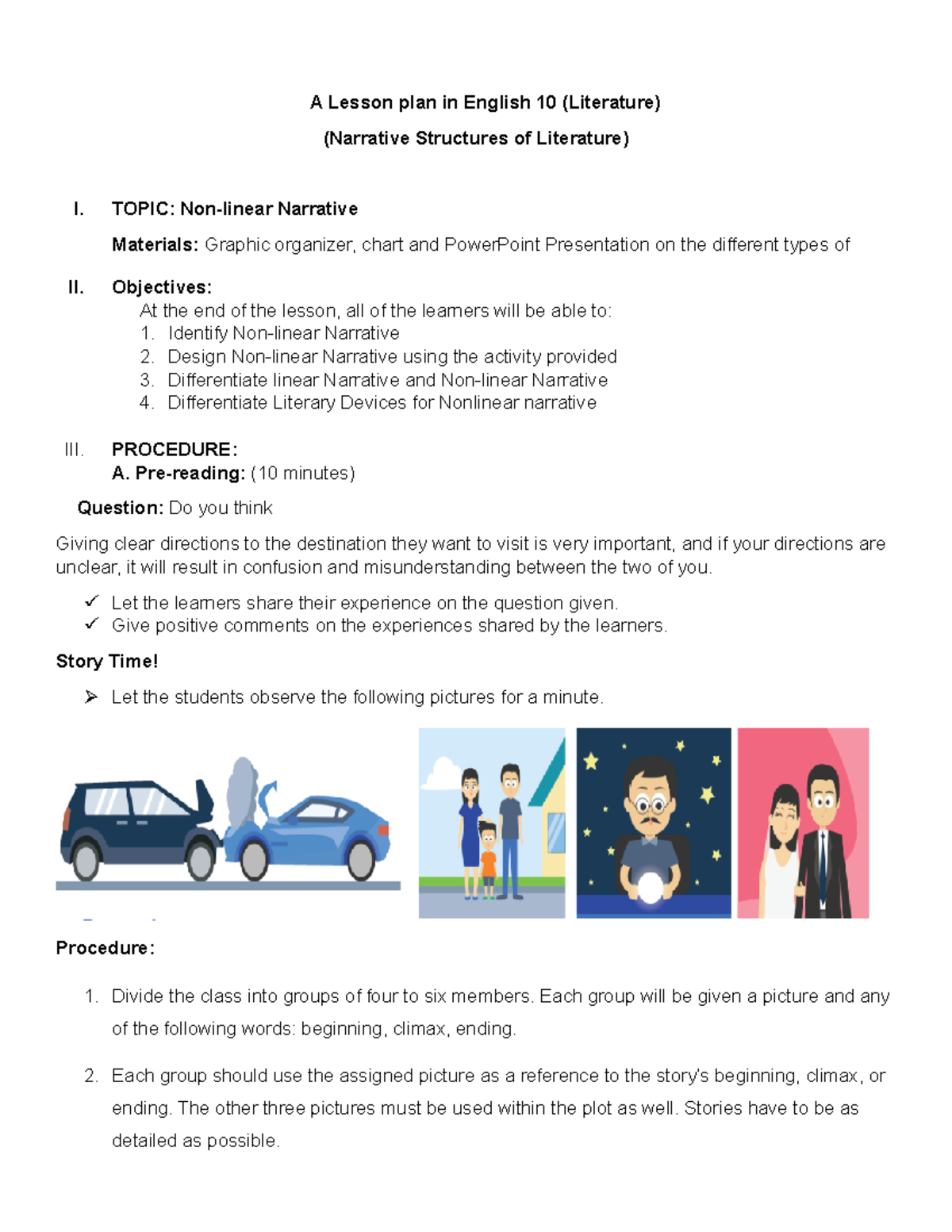 English 10 Lesson Plan: Exploring Non-linear Narratives - Studocu