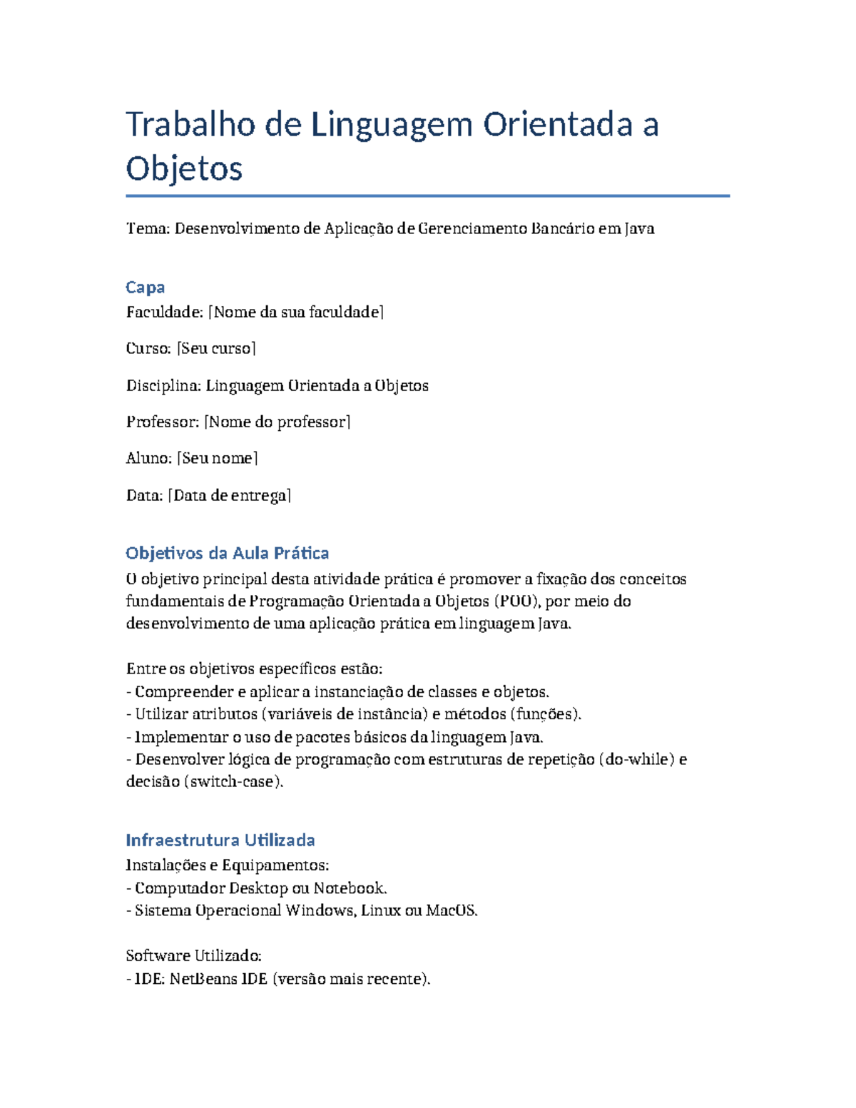 Trabalho de Linguagem Orientada a Objetos: Gerenciamento Bancário em ...