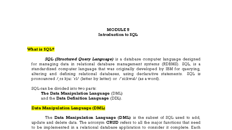 ITC212 Information Management 1: Intro to SQL & Database Concepts - Studocu