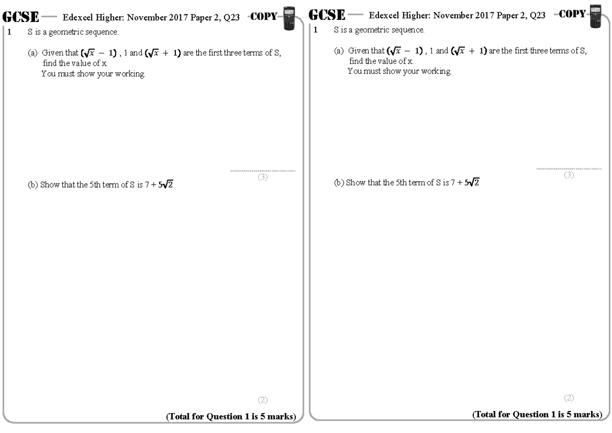 GCSE Edexcel Higher: Geometric Sequences Questions & Solutions - Studocu
