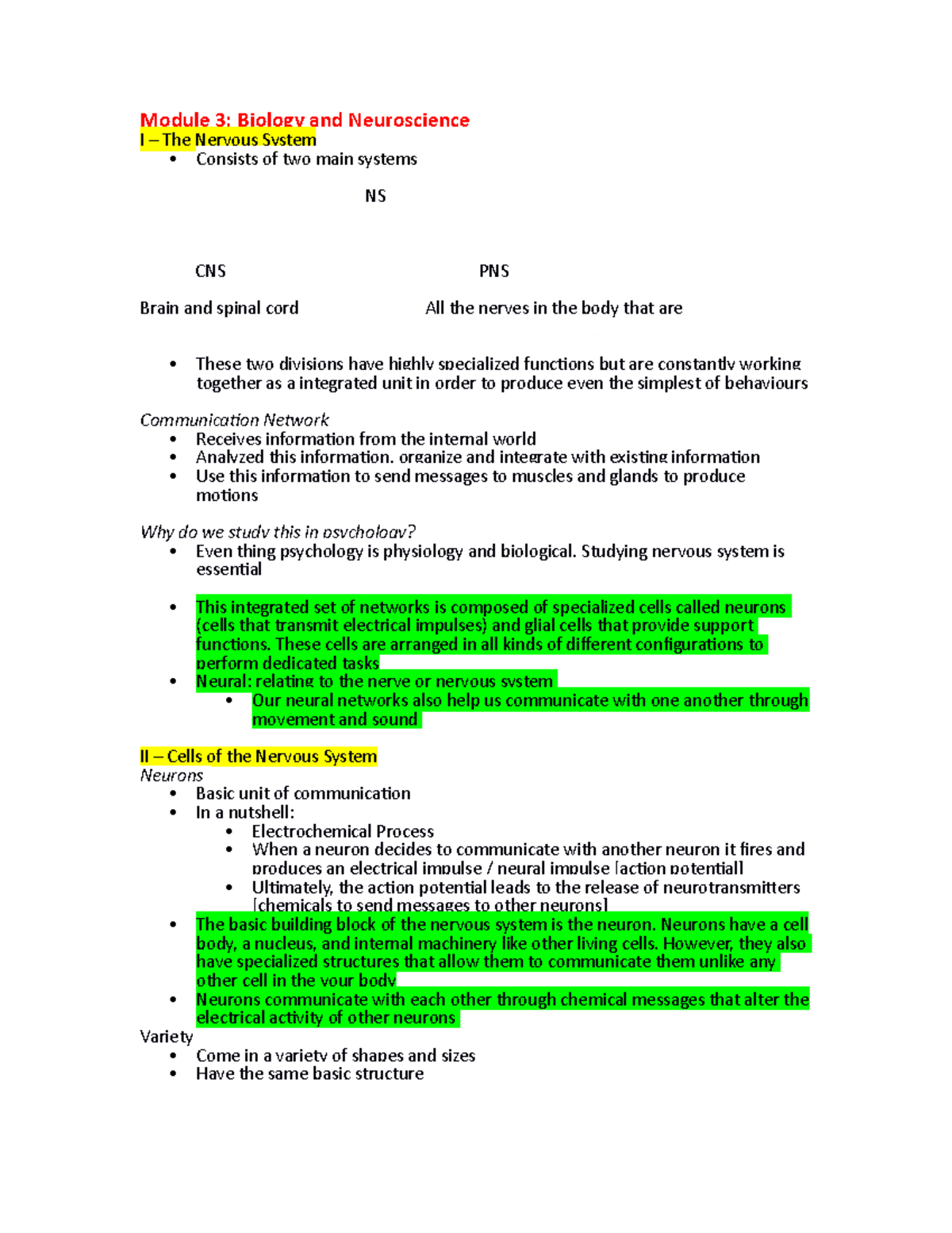 PSY1101 Module 3 Biology & Neuroscience Comprehensive Notes - Studocu