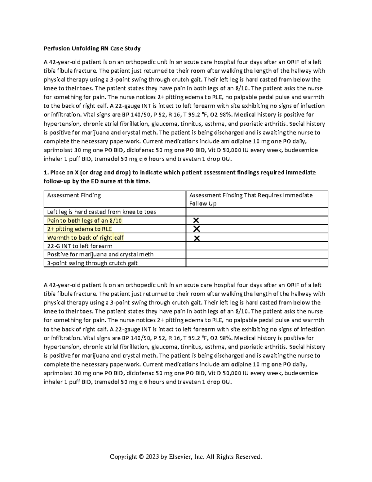 Perfusion Unfolding Case Study: RN Assessment and Implications - Studocu