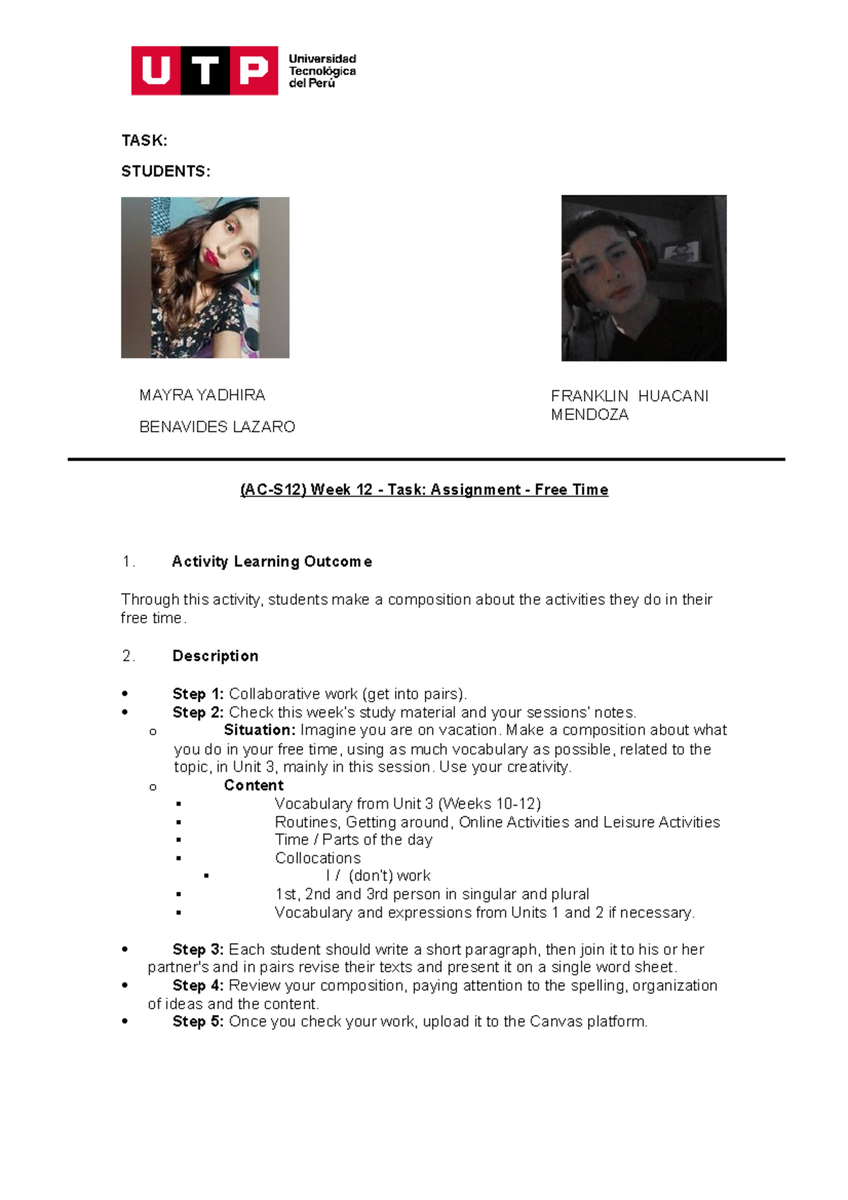 (AC-S12) Week 12 Task: Free Time Composition Assignment - Studocu