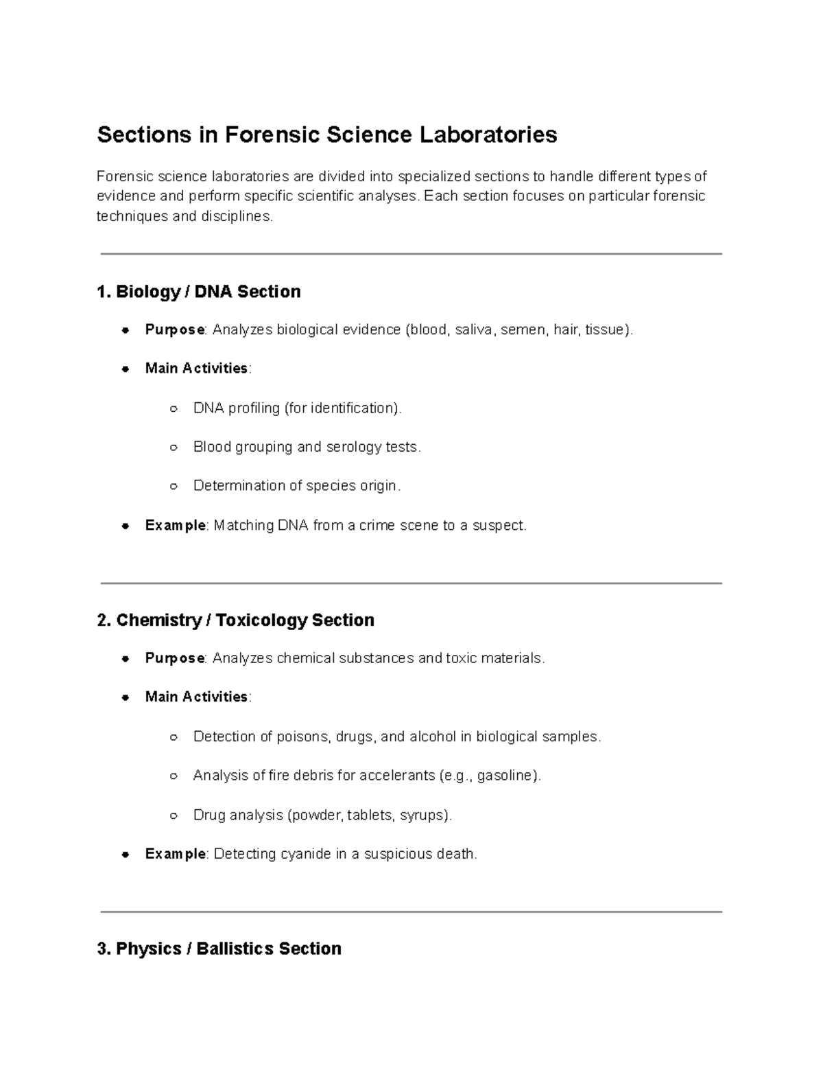 Forensic Science Labs: Specialized Sections Overview - Studocu