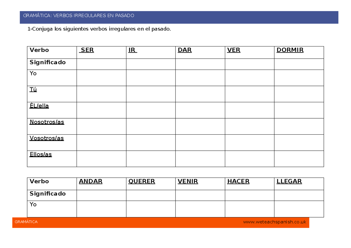 Gramatica Preterito verbos conjugaciones - 1-Conjuga los siguientes ...