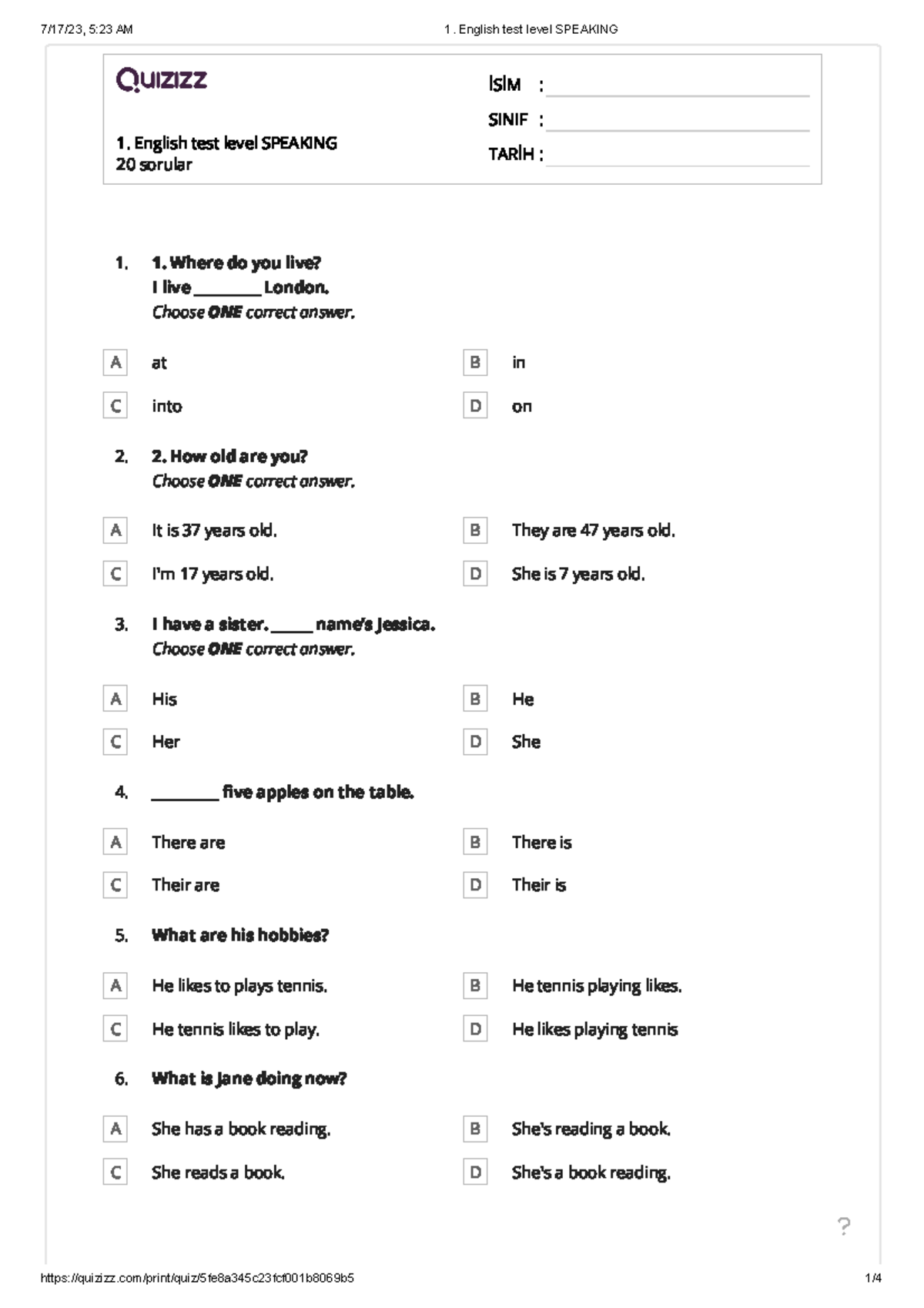1. English Test Level Speaking - Sample Questions and Answers - Studocu