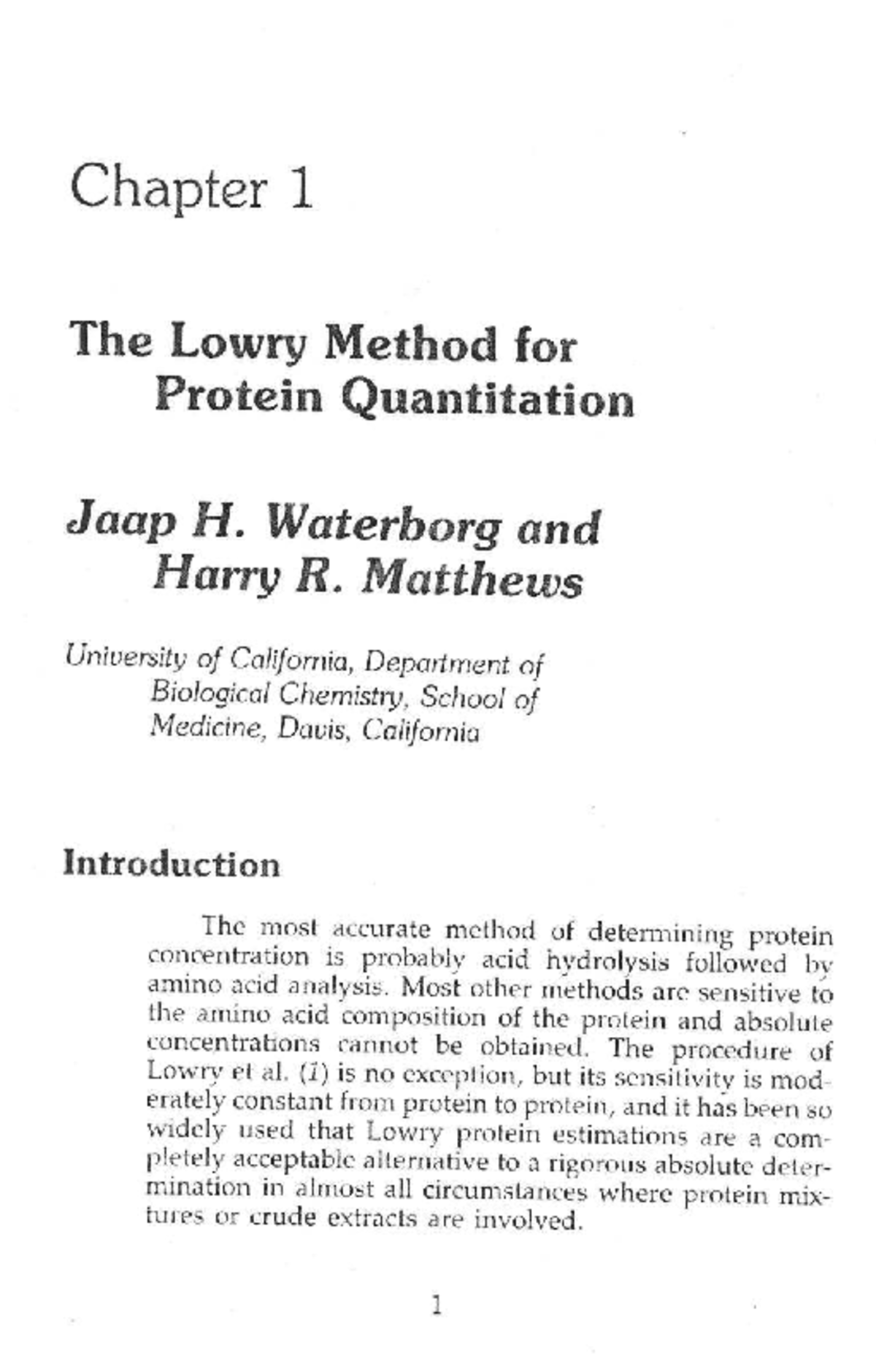 Chapter 1: The Lowry Method for Protein Quantitation (Methods in ...