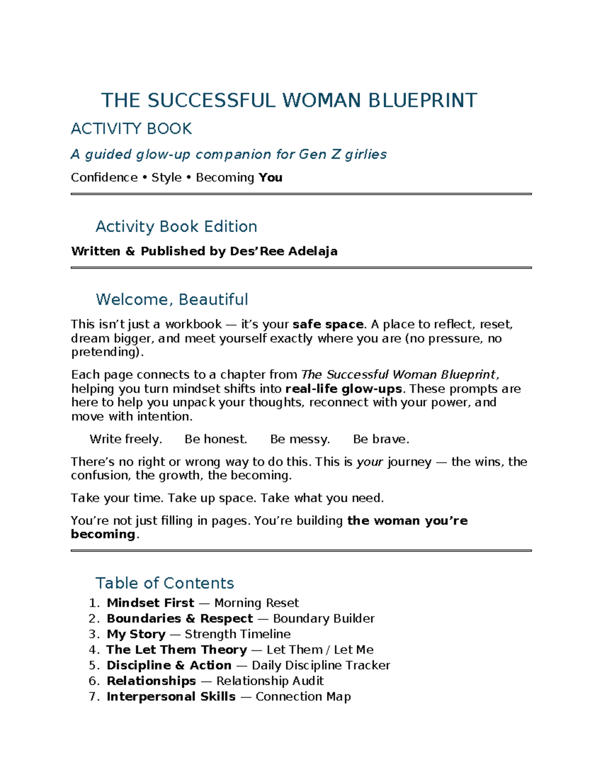 The Successful Woman Blueprint: Gen Z Activity Workbook - Studocu
