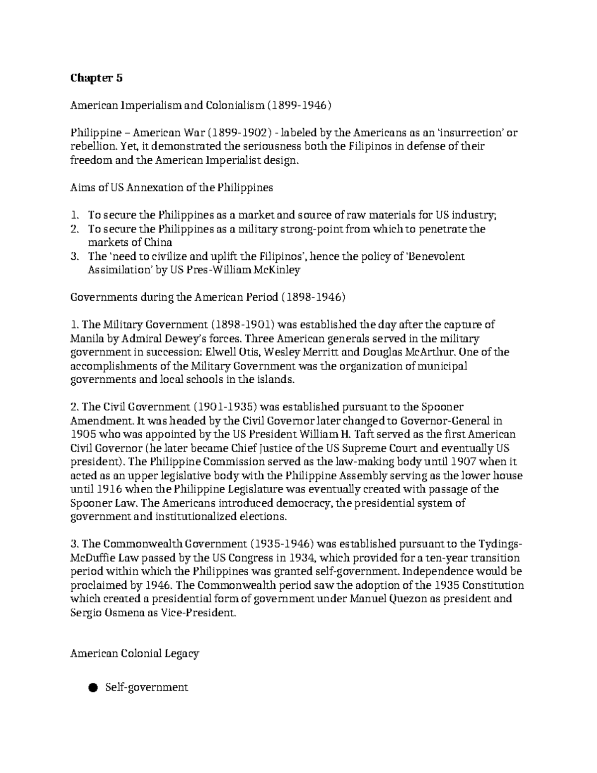 Chapter 5: American Imperialism & the Philippine-American War - Studocu