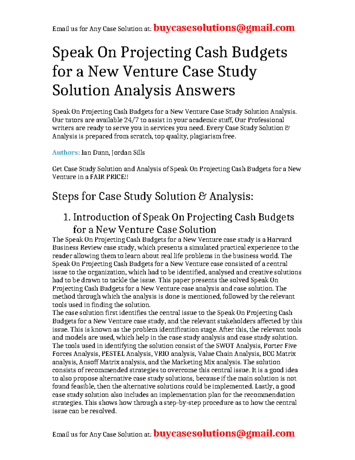 Case Study Analysis & Solution: Speak On Projecting Cash Budgets - Studocu