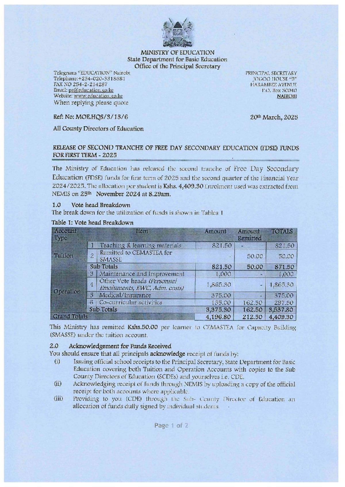 Release of 2nd Tranche FDSE Funds for 1st Term, 2025 - Studocu