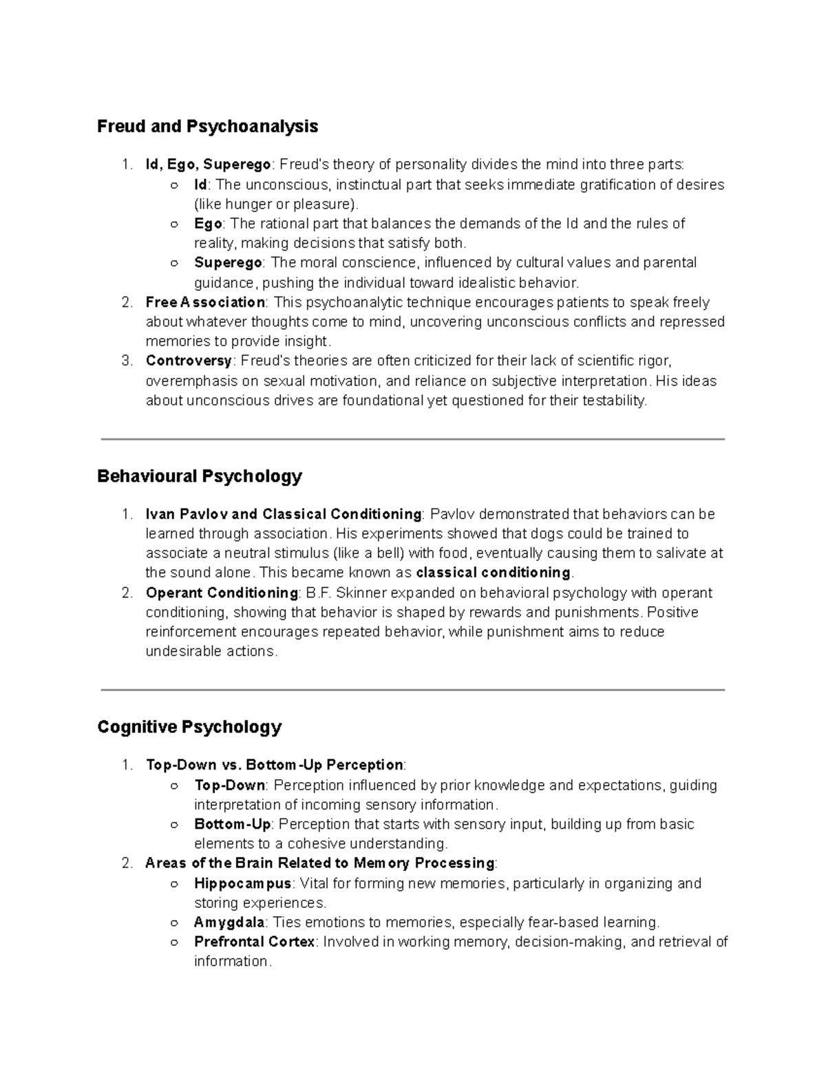Psychology Summary Notes - Freud and Psychoanalysis Id, Ego, Superego ...