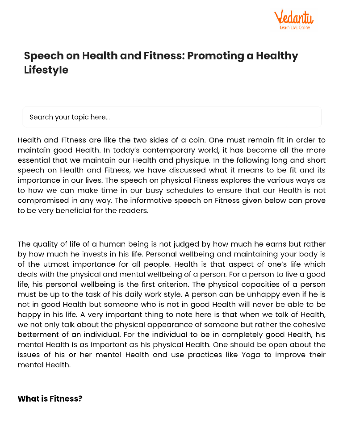 Speech on Health and Fitness: Promoting a Healthy Lifestyle - Studocu