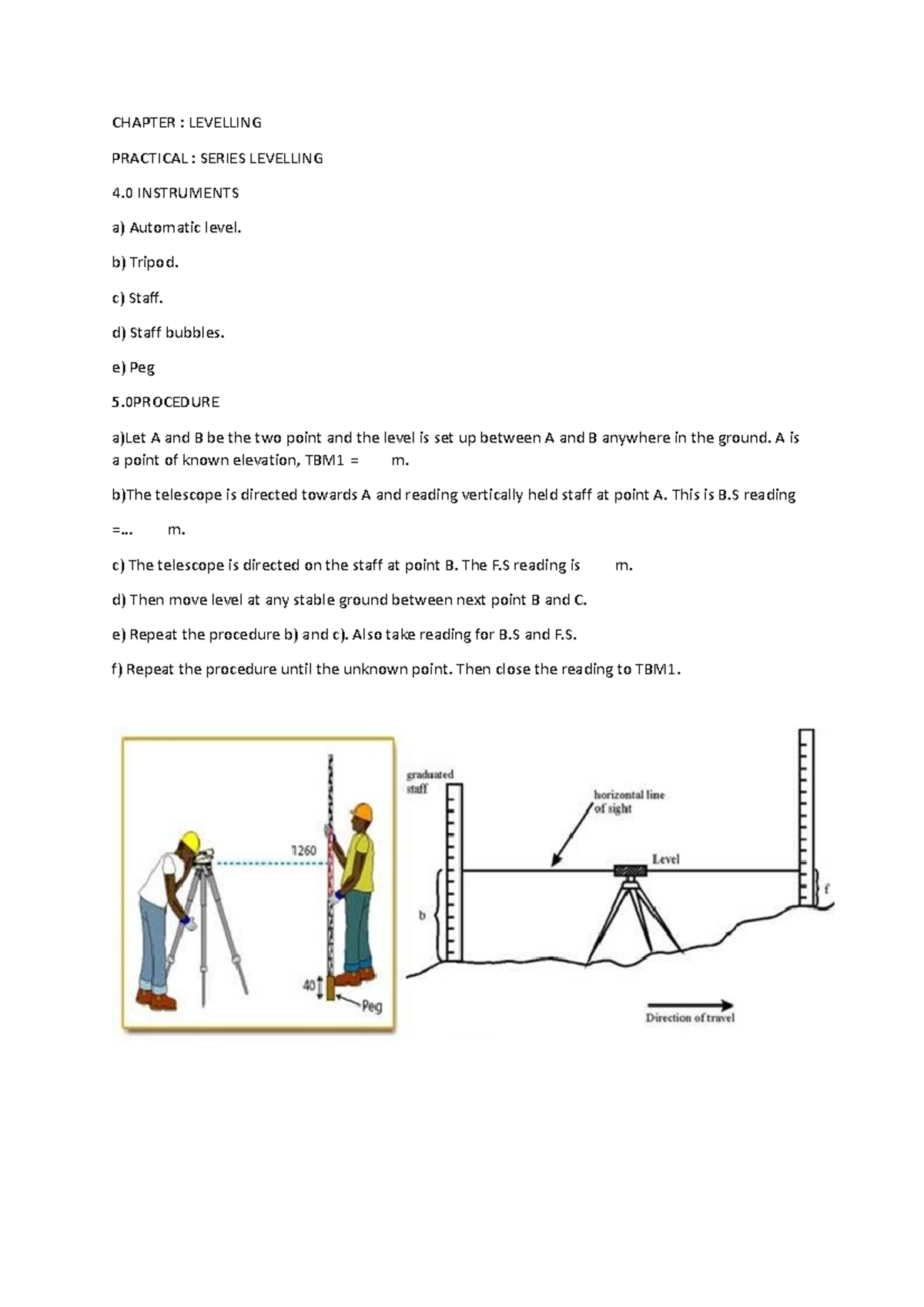 Practical Surveying Notes - Levelling Techniques and Procedures - Studocu