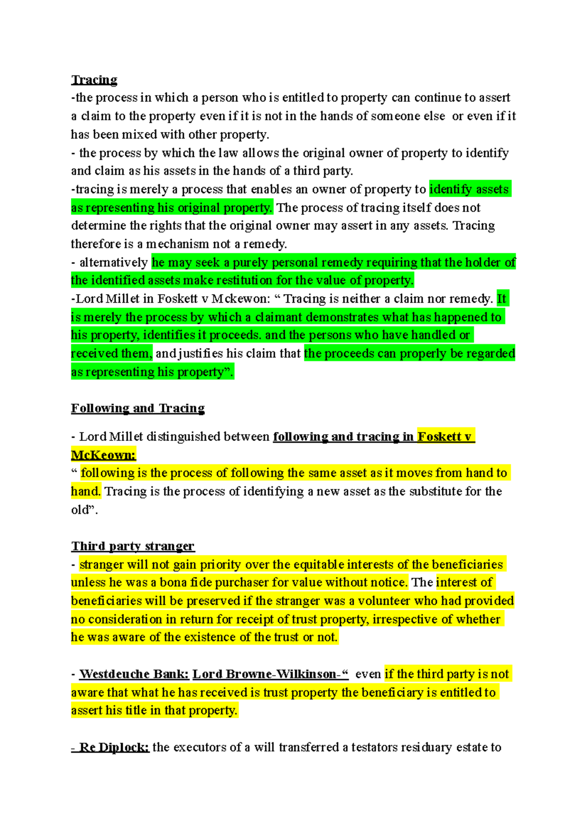 Tracing and Following: Understanding Property Rights and Claims - Studocu