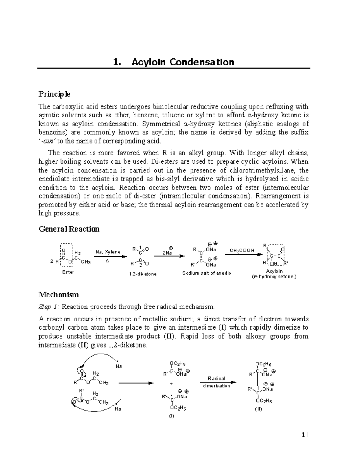 Acyloin Condensation Mechanism and Reactions Overview - Studocu