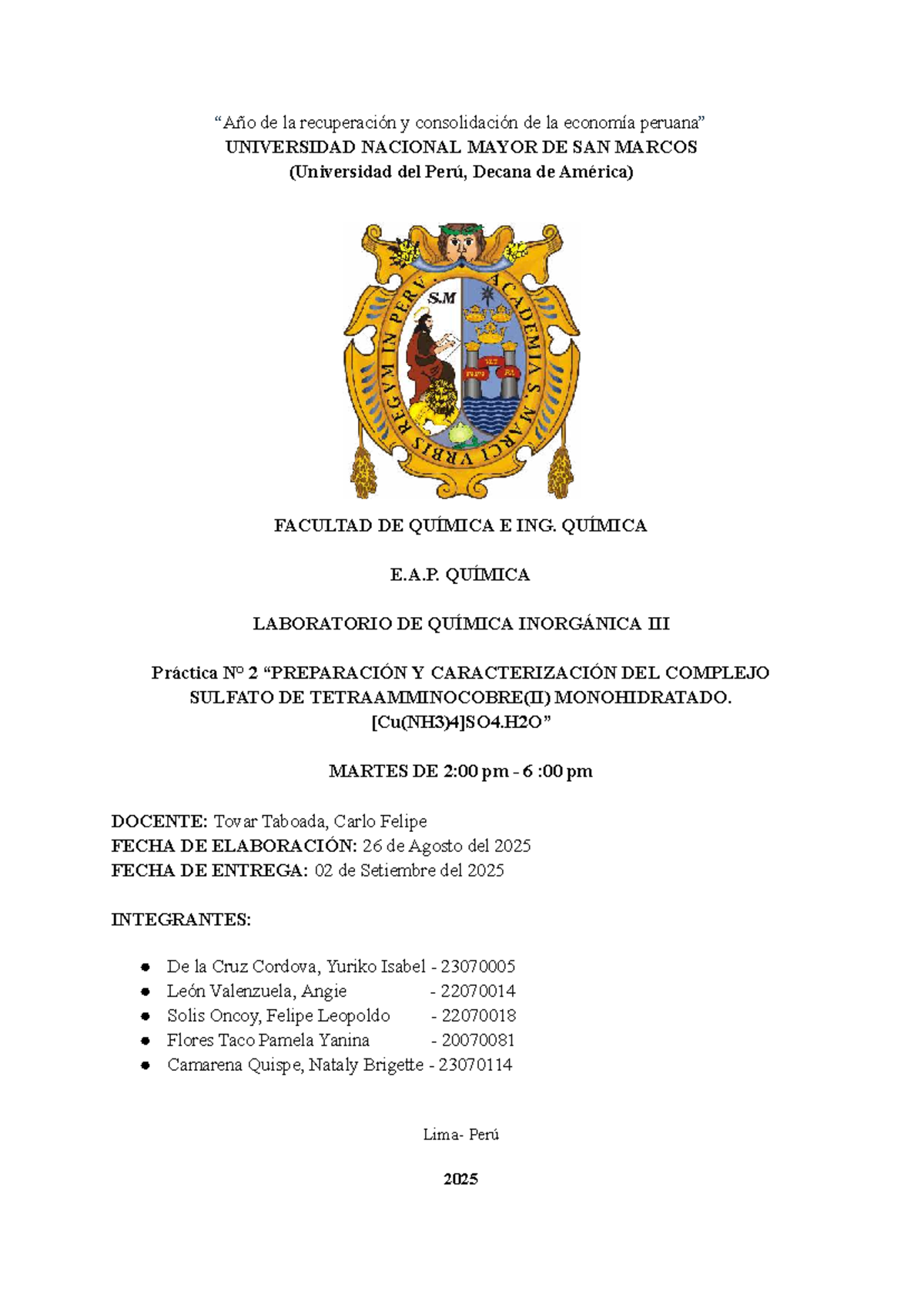 Práctica 2: Preparación y Caracterización del Complejo [Cu(NH3)4]SO4 ...