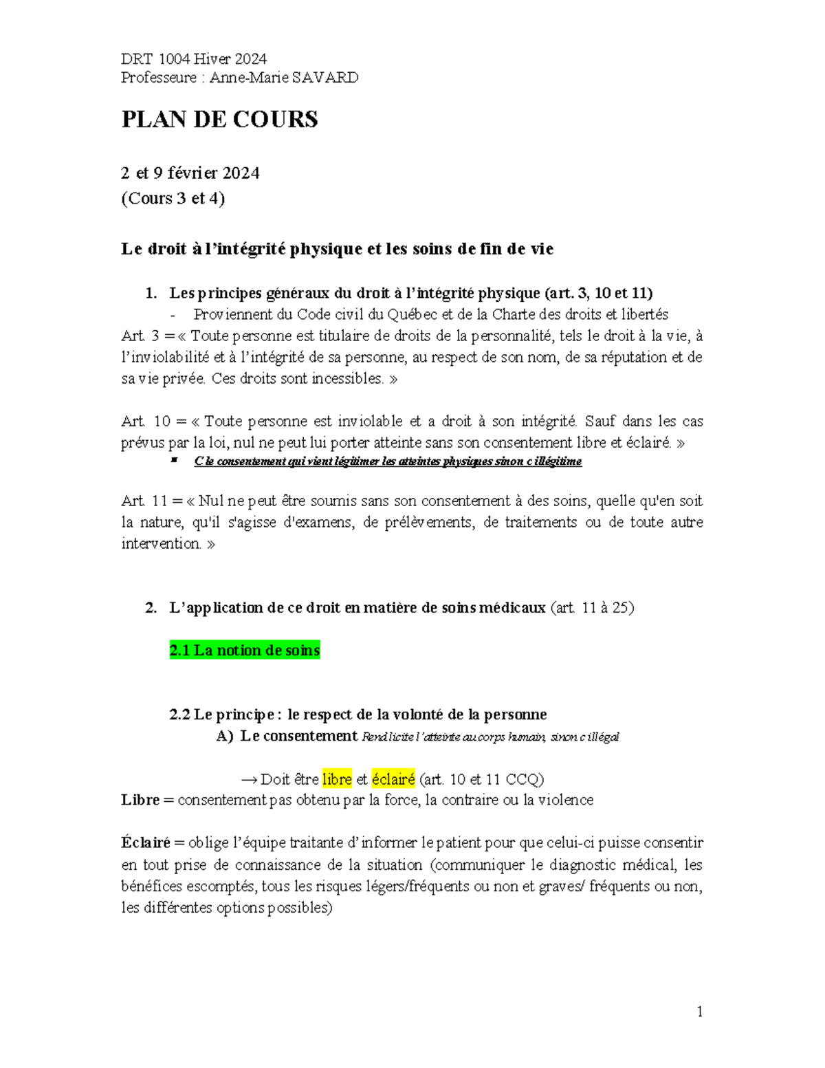 Plan de cours 3 et 4 - Avec l'enseignante Anne-Marie Savard ...
