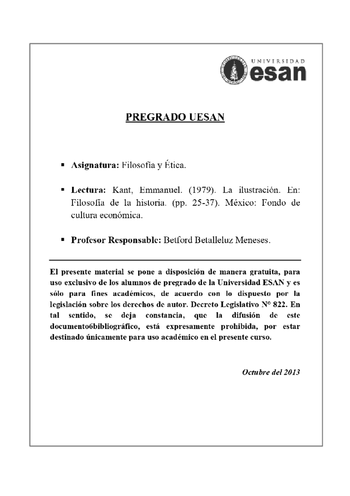 Lectura: La Ilustración de Kant - Filosofía y Ética (UESAN) - Studocu