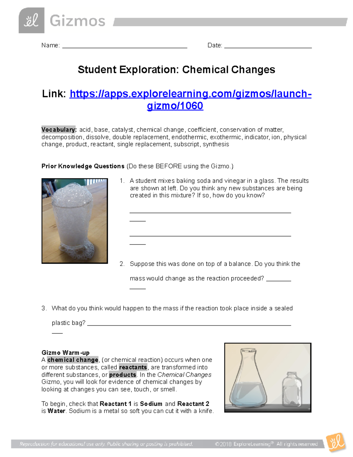 Chemical Changes Exploration with Gizmo - Overview & Activities - Studocu