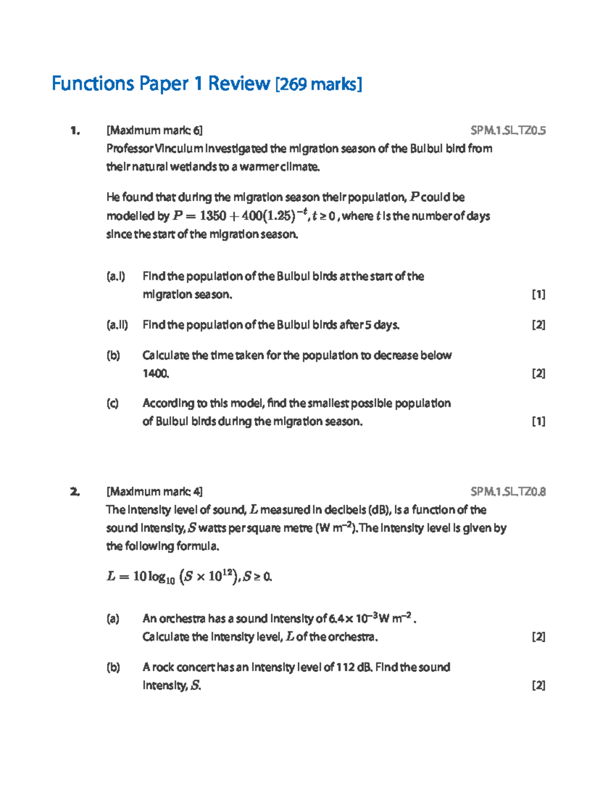 Functions Paper 1 Review - SPM.1.SL.TZ0.5 - Studocu