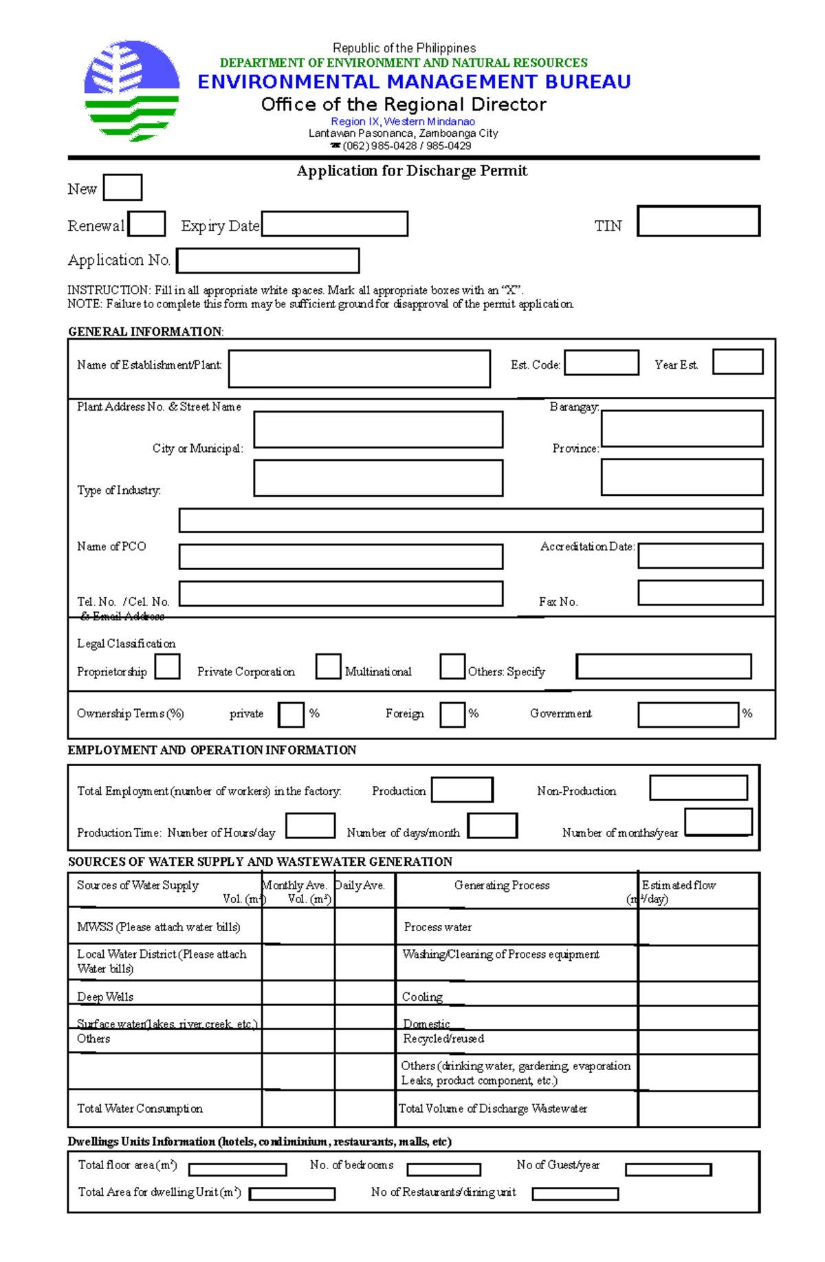 Wastewater Discharge Permit Application - Philippines Environmental ...