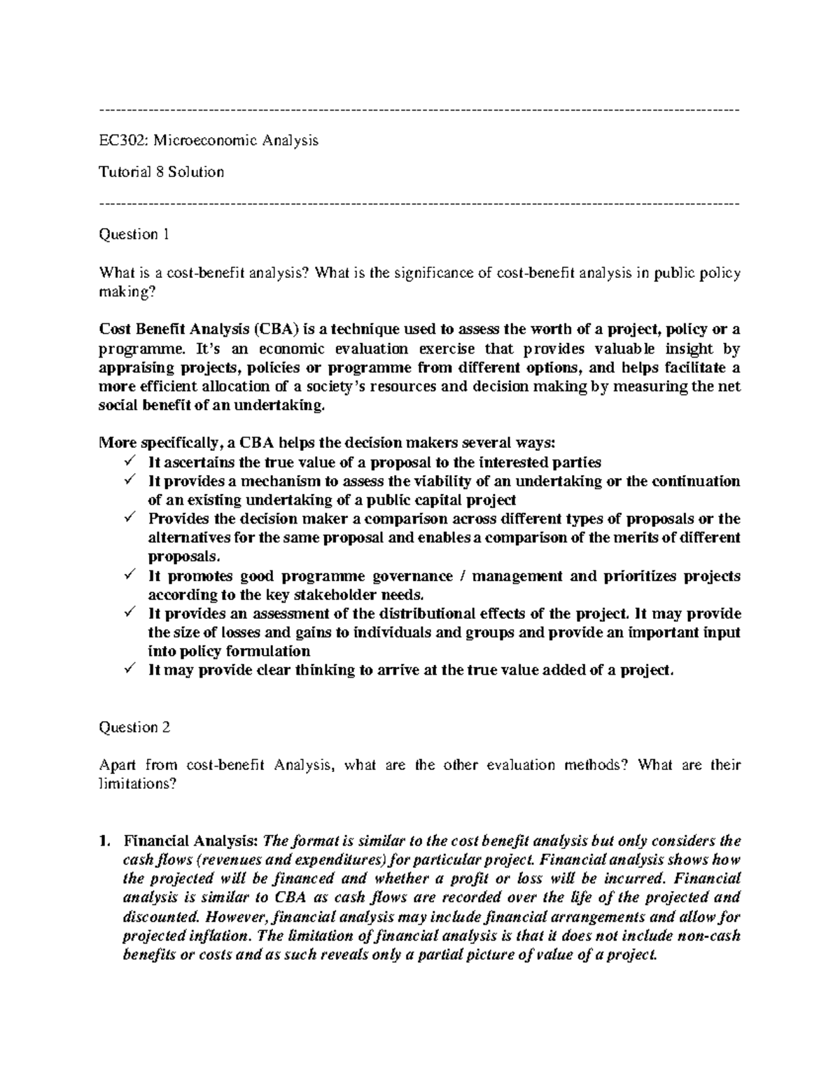 Tutorial 8 solution - EC302: Microeconomic Analysis Tutorial 8 Solution Question 1 What is a ...