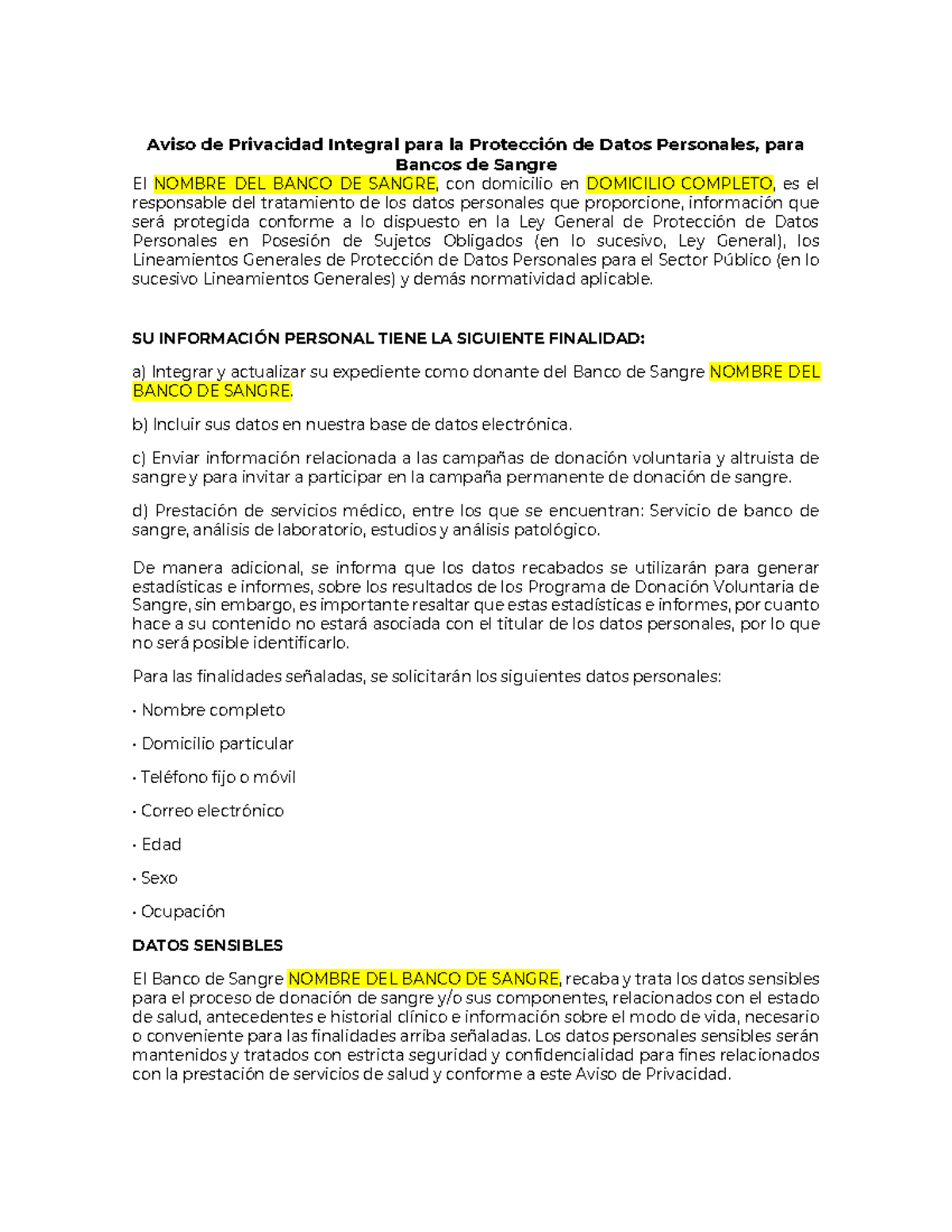 Aviso de Privacidad Integral para la Protección de Datos Personales ...
