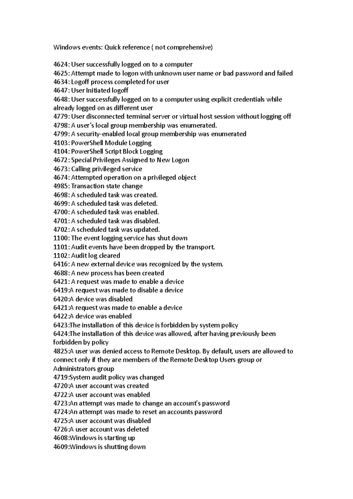Windows Events Cheat Sheet: Quick Reference for Key Logon Events - Studocu