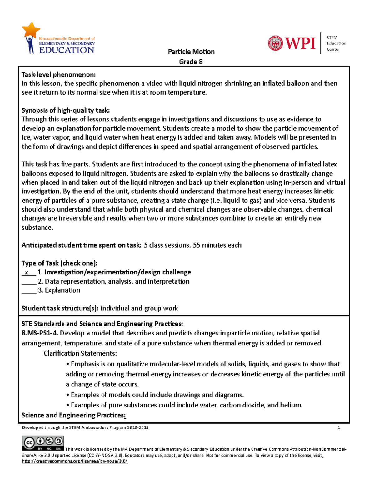 Grade 8: Performance Task on Particle Motion and States of Matter - Studocu