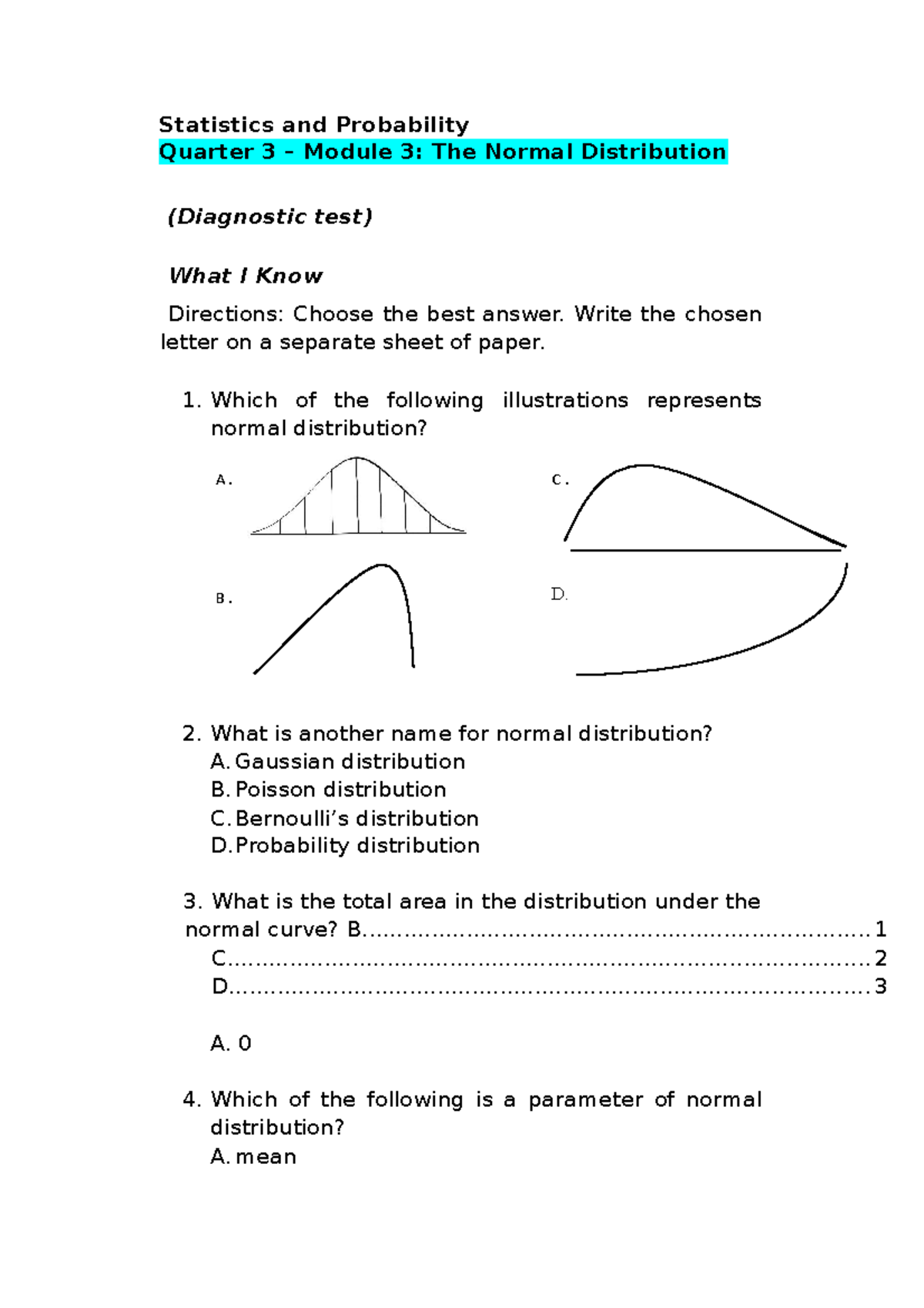 Statistics Probability Quarter 3 Module 3: The Normal Distribution ...