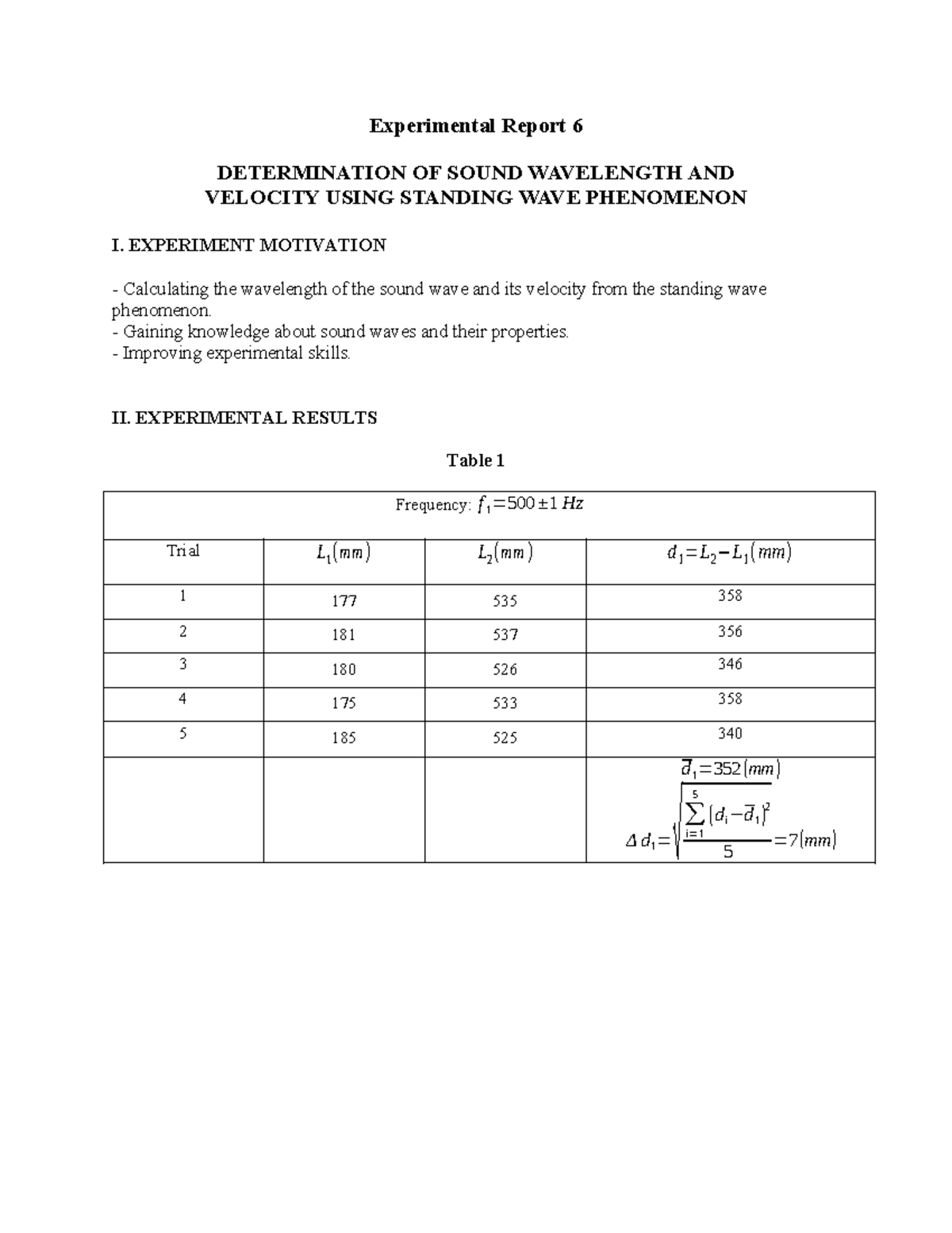 Report 6 - Determining Sound Wavelength & Velocity via Standing Waves ...