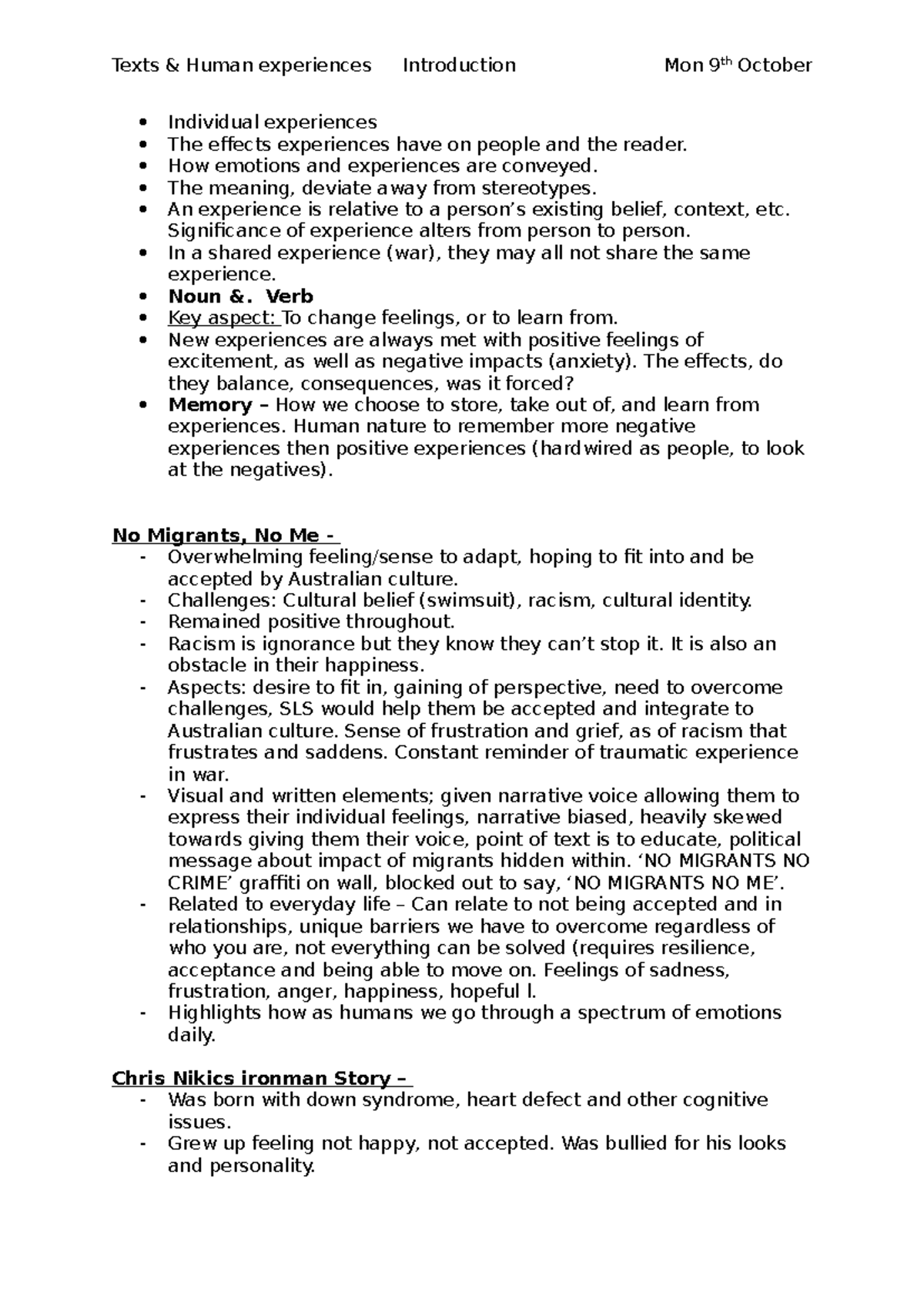 Texts & Human Experiences: Insights from Introduction #2 - Studocu