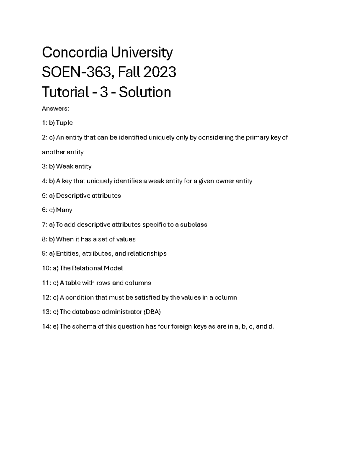 Soen363 Fall 2023 Tutorial 3 Solution Answers and Explanations - Studocu