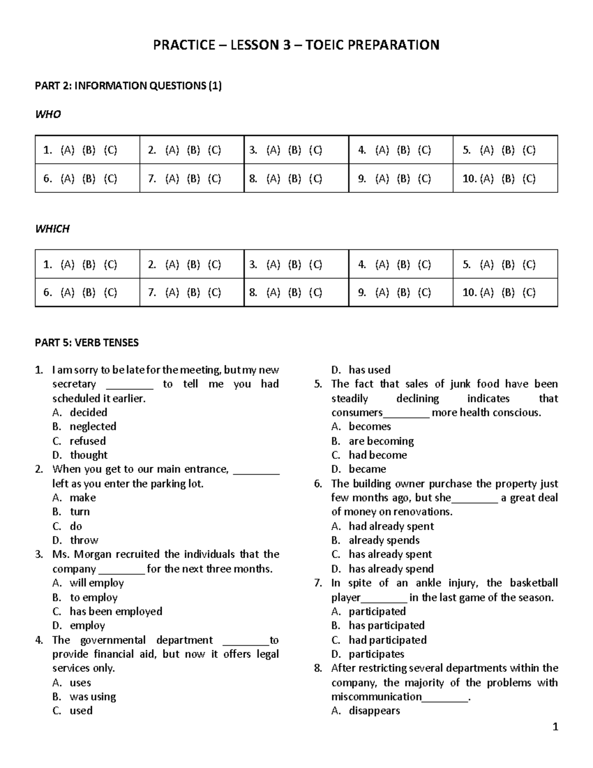 Practice lesson 3: TOEIC preparation part 2 - Information questions ...