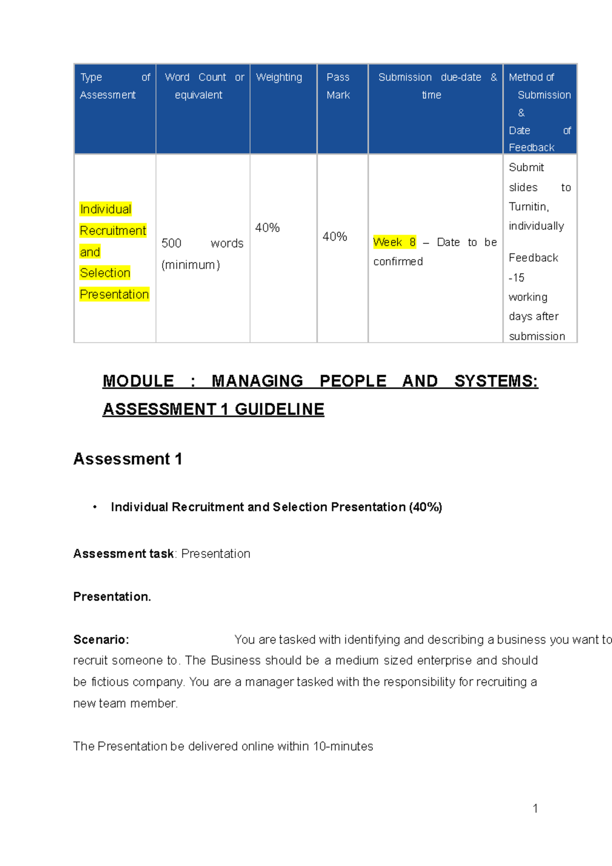Assessment 1 Guideline - Type of Assessment Word Count or equivalent ...