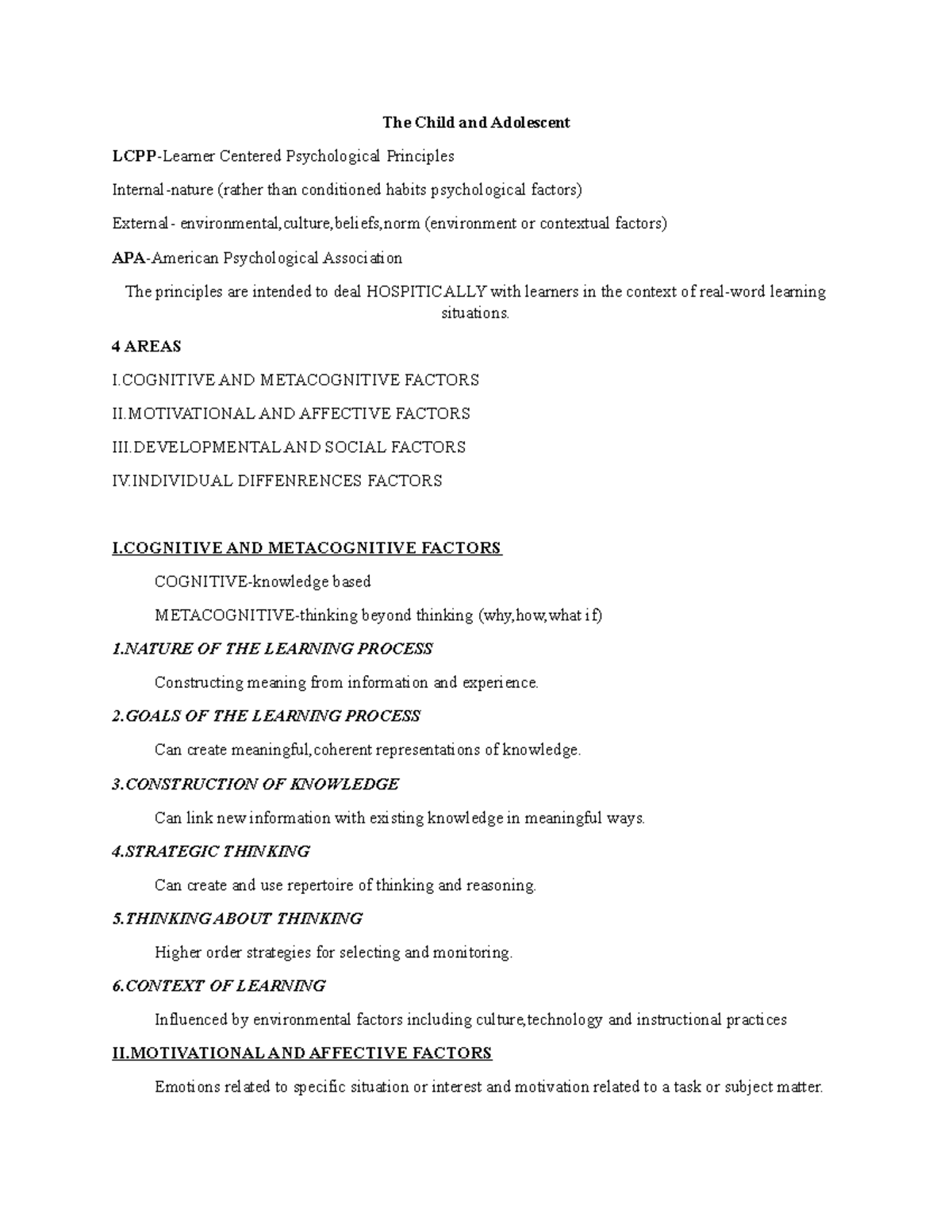 Psychological Principles in Child & Adolescent Learning (HOSP) - Studocu