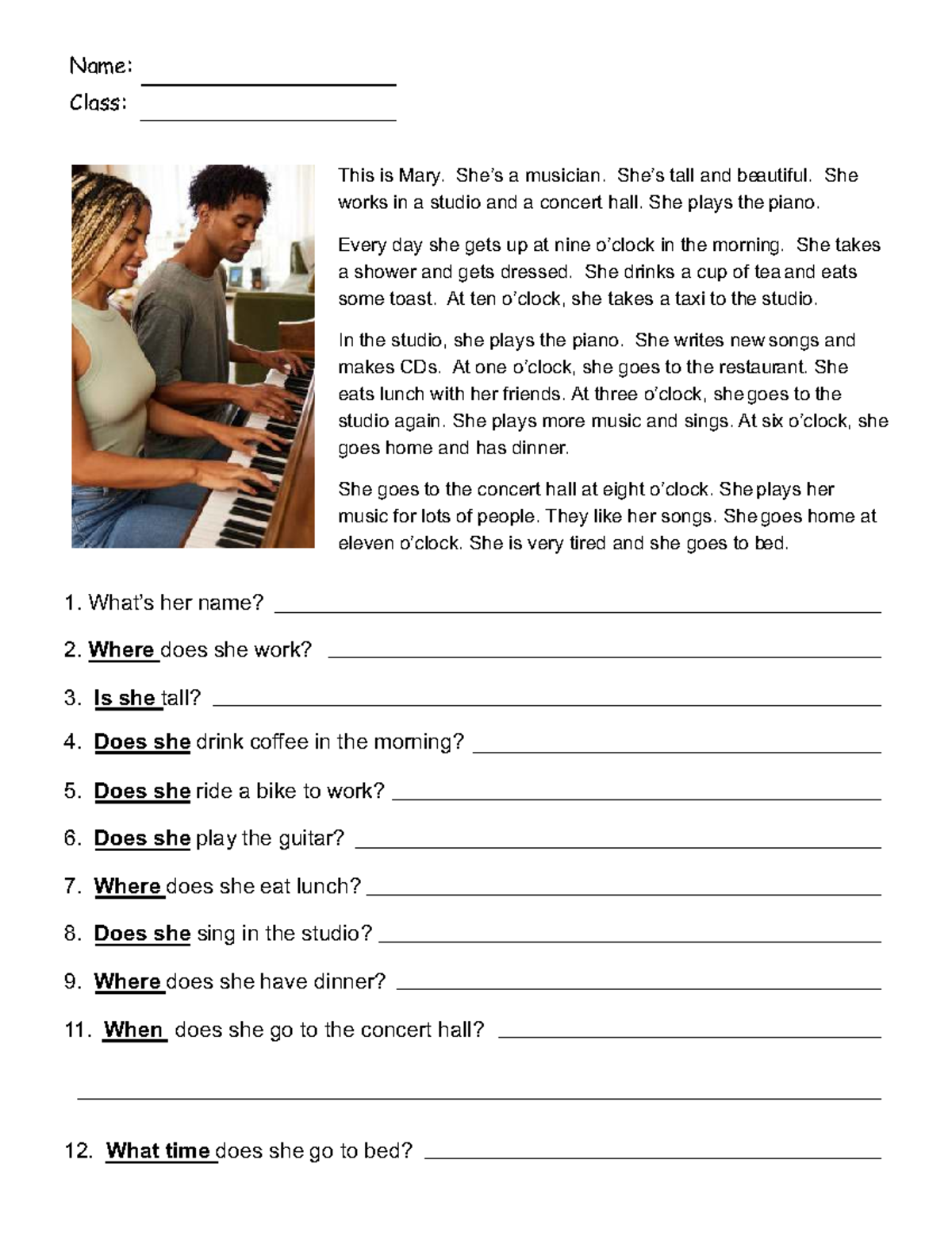 A1 Reading Comprehension: Mary the Musician - Studocu