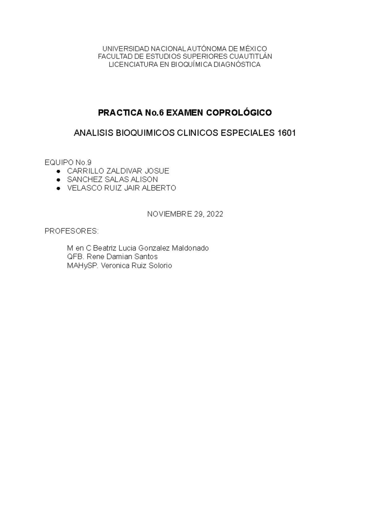 Reporte Práctica No.6: Examen Coprológico EQ9 - Bioquímica Clínica ...