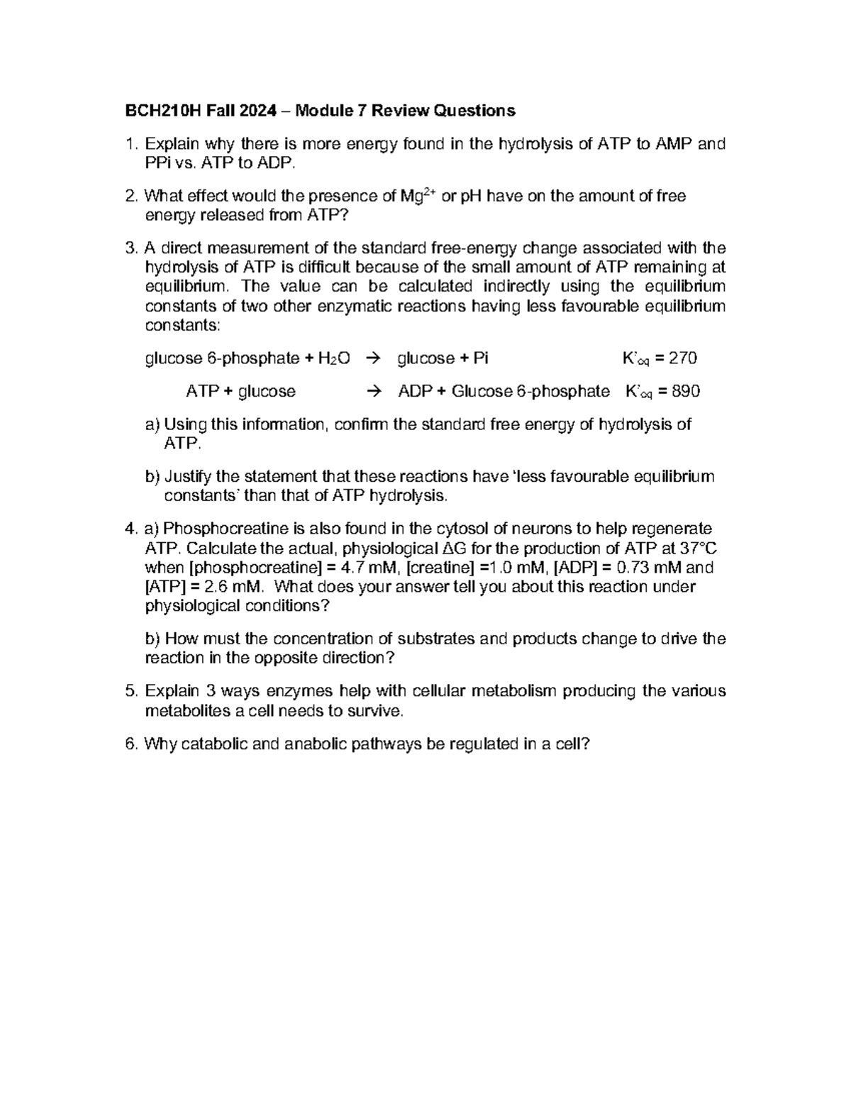 Review Questions Module 7 - BCH210H Fall 2024 – Module 7 Review ...