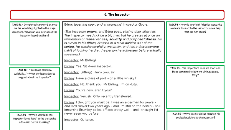 6. The Inspector - GCSE Analysis of Character and Stage Directions ...