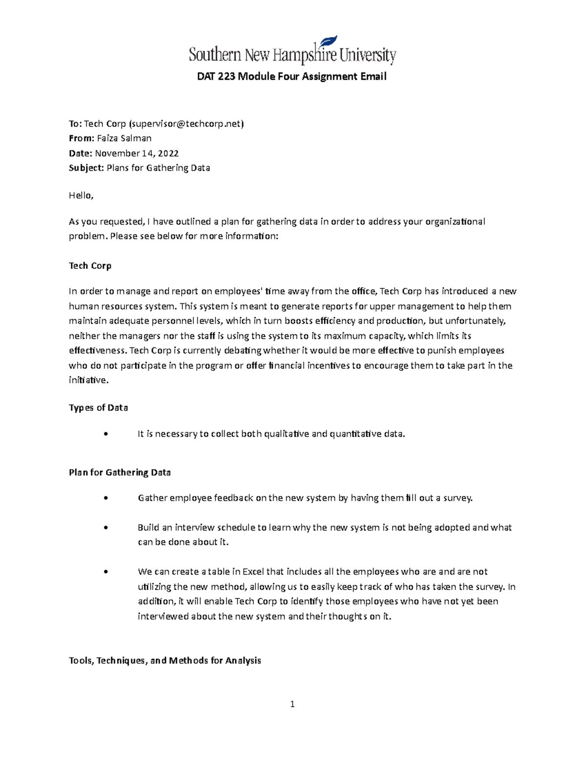 DAT-223 Module Four Data Gathering Assignment Email - Studocu