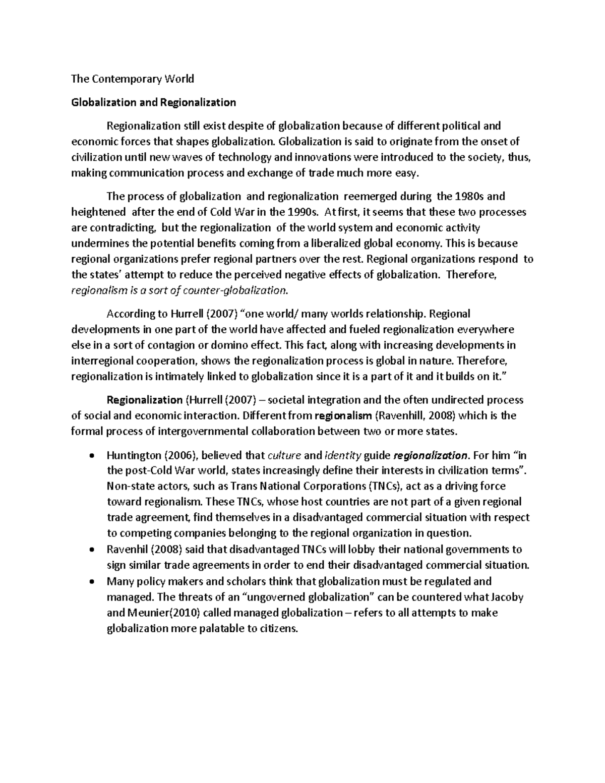 Globalization vs Regionalization: An Ongoing Relationship Study - Studocu