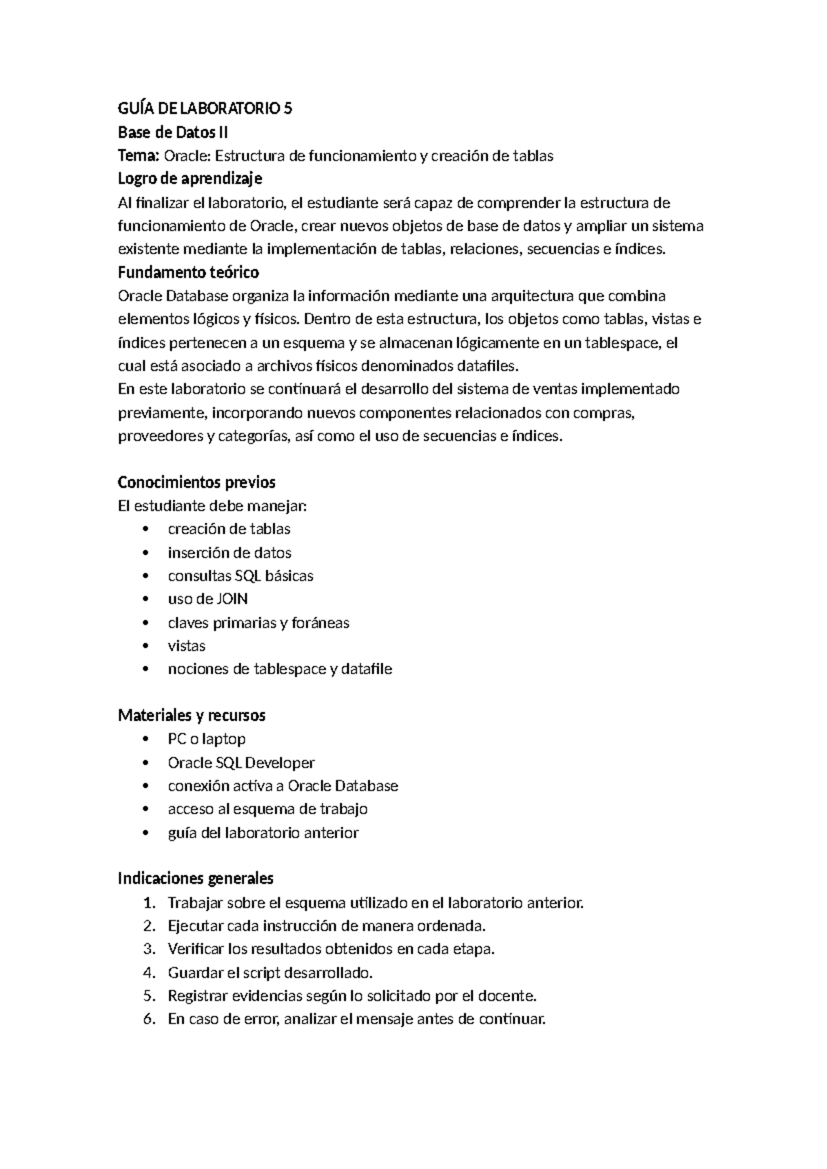GUÍA DE LABORATORIO 5 - Base de Datos II: Estructura y Creación en ...