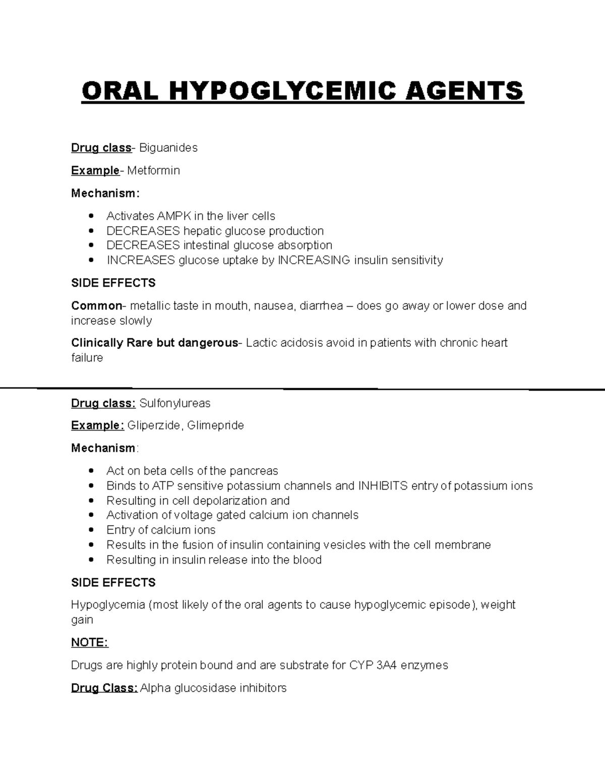 ORAL Hypoglycemic Agents - ORAL HYPOGLYCEMIC AGENTS Drug Biguanides ...