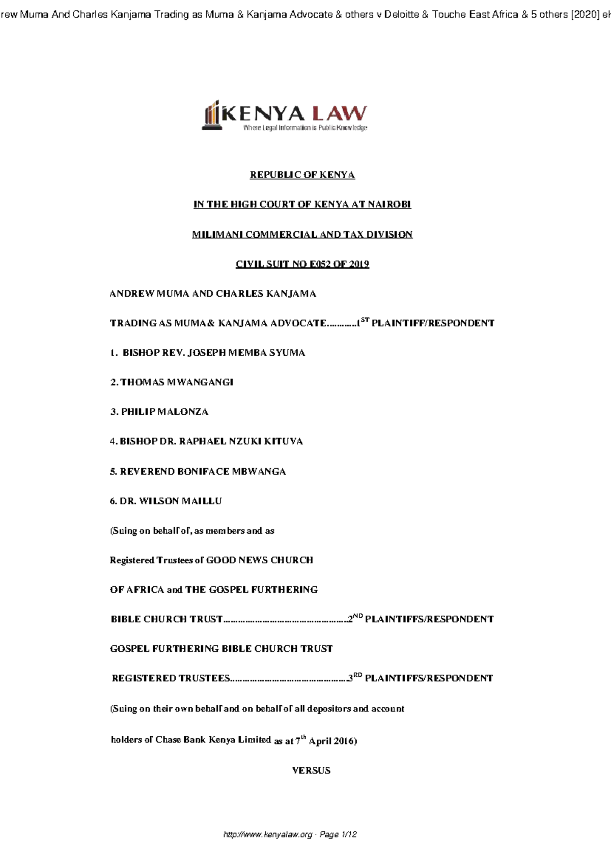 Muma & Kanjama Advocates v Deloitte Touche East Africa & 5 Others ...