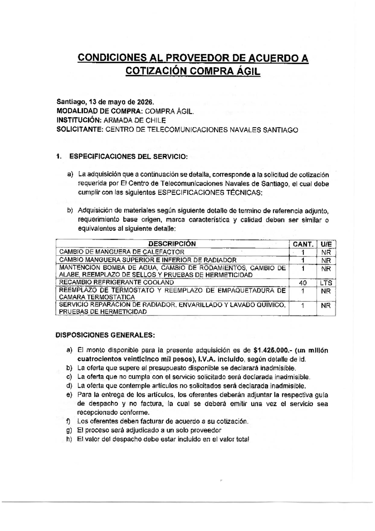 TR Mantención de Generador para Compra Ágil - Armada de Chile - Studocu