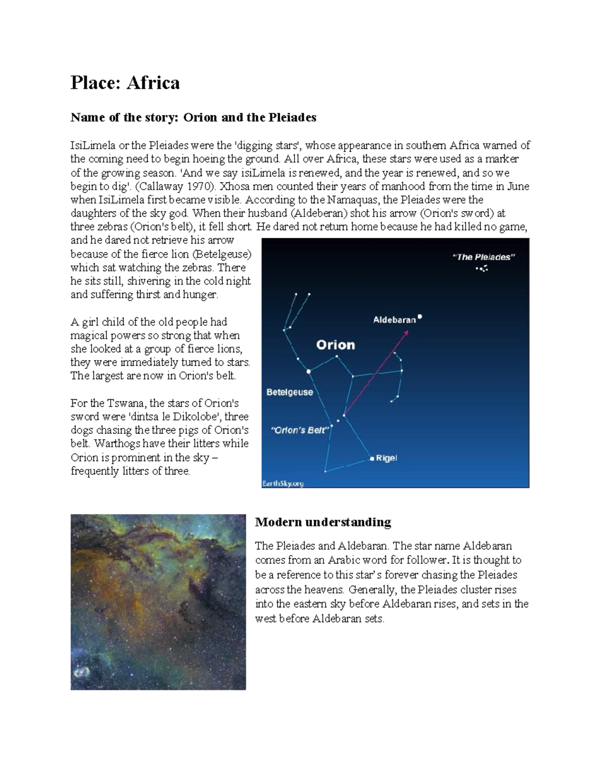 Pleiades Orion Story
