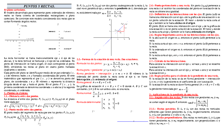 Formulario de PUNTOS Y RECTAS en el Plano Cartesiano - Studocu
